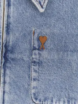 AMI Paris Denim Jacket With Iconic Embroidery - Multicolor