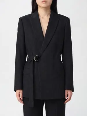 Loewe Prince Of Wales Wool Double-breasted Blazer With Wrap Closure - Gray