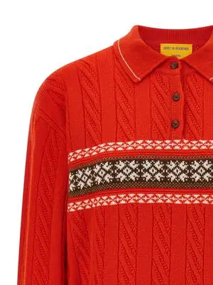 Guest In Residence Cable Collegiate Polo' Sweater - Red