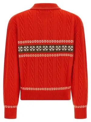Guest In Residence Cable Collegiate Polo Sweater - Red