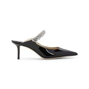 JIMMY CHOO JIMMY CHOO Patent Leather Crystal Embellished Stiletto Mules Black