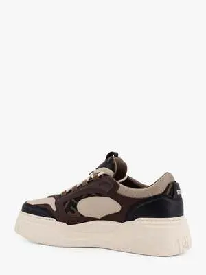 Fendi Force Leather Sneakers With Jacquard Ff Fabric Inserts - Multicolor