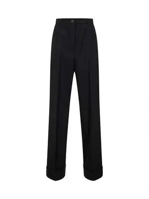 Dolce & Gabbana Black Wool Gabardine Straight Trousers - Multicolor