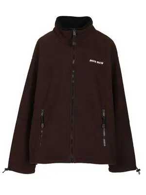 Miu Miu Zip Up Pile Jacket - Brown