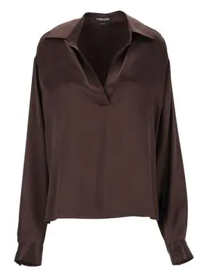 TOM FORD Silk Polo Shirt - Brown