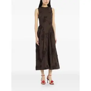 ROTATE BY BIRGER CHRISTENSEN Floral-embroidered Sleeveless Midi Dress - Brown