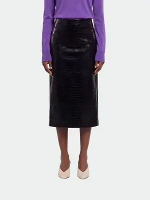 Gucci Python Print Leather Midi Skirt - Black