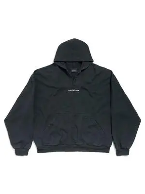 Balenciaga Back Faded Fleece Polo Hoodie - Black