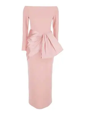 Solace London Rhianne Midaxi Dress Pink Long Dress With V-neck And Long Sleeves In Tech Fabric - Multicolor