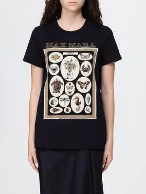 Max Mara Crewneck Cotton T-shirt With Contrasting Graphic Logo Print - Black