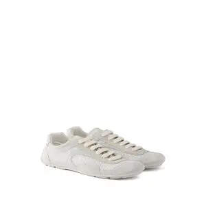 Prada Leather And Suede Low Top Sneakers - Cream
