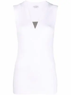 Brunello Cucinelli Cotton-silk Blend V-neck Tank Top