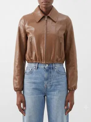 Gucci Cropped Lamb Leather Jacket - Cream