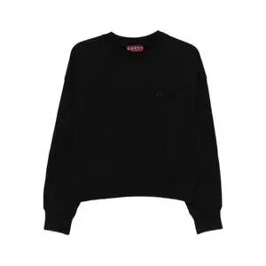Gucci Embroidered Crew Neck Crop Jumper - Black