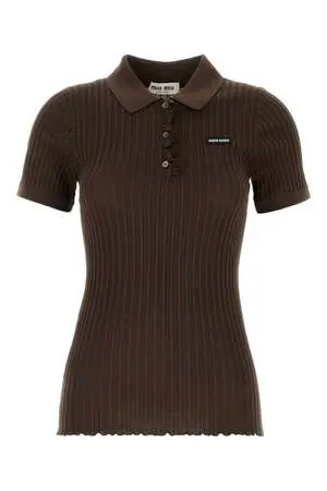 Miu Miu Chocolate Stretch Jersey Polo Shirt - Brown