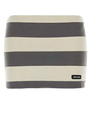Miu Miu Striped Embroidered Cotton Mini Skirt - Multicolor