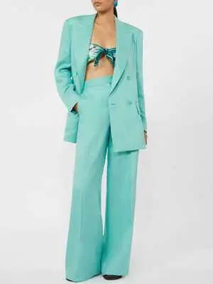Max Mara Chevron Linen Batavia Trousers Aqua - Blue
