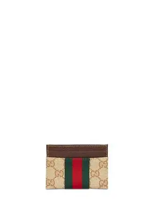 Gucci Sand And Dark Brown Gg Canvas Web Card Holder - Multicolor