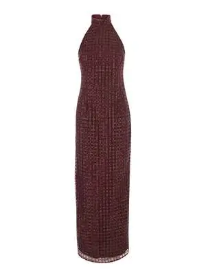ROTATE BY BIRGER CHRISTENSEN Bordeaux Long Sleeveless Dress With Halterneck And All-over Sequins In Tech Fabric For - Multicolor