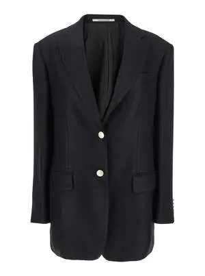 Tagliatore Black Jacket With Pointed Lapels And Front Pockets In Viscose Blend - Multicolor