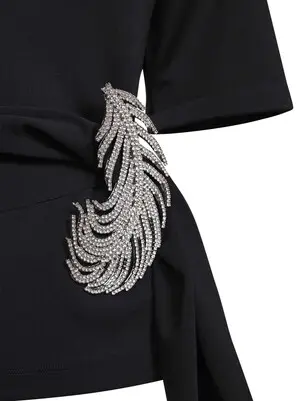Giuseppe Di Morabito Black Stretch Jersey T-shirt With Crystal Feather - Multicolor