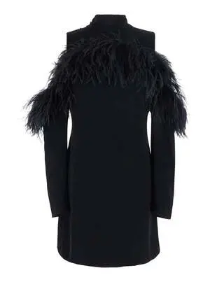 P.a.r.o.s.h Black Dress With Bow On The Back And Feathers In Tech Fabric For - Multicolor