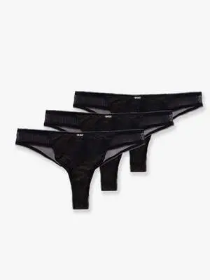 BOSS Lurex Thong Tripack With Lace Trim - Black