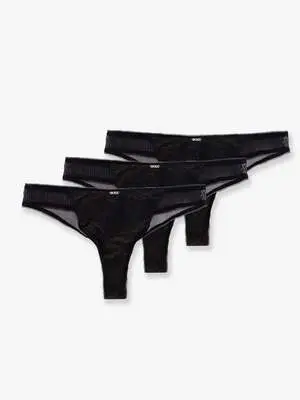 BOSS Lurex Thong Tripack With Lace Trim - Black