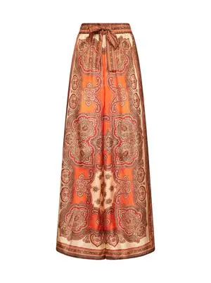 Zimmermann Tangerine Paisley-print Silk Habotai Mahon Relaxed Trousers - Multicolor