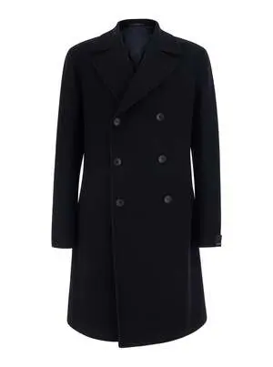 Tagliatore Arden' Blue Double-breasted Coat With Notched Revers In Wool And Cashmere - Multicolor