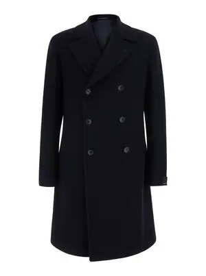 Tagliatore Arden' Blue Double-breasted Coat With Notched Revers In Wool And Cashmere - Multicolor