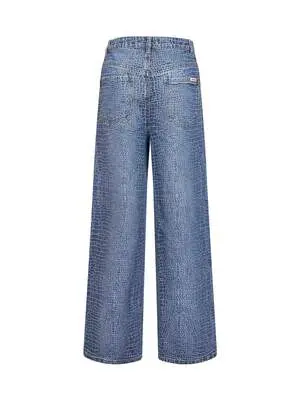 SELF-PORTRAIT Rhinestone Embellished Croc-effect Stretch Denim Jeans - Multicolor