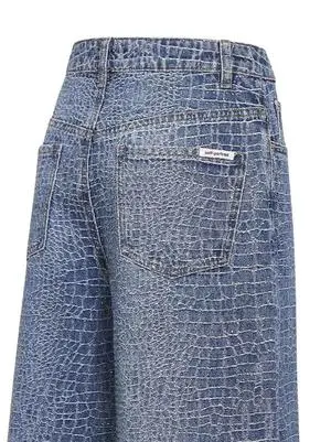 SELF-PORTRAIT Rhinestone Embellished Croc-effect Stretch Denim Jeans - Multicolor