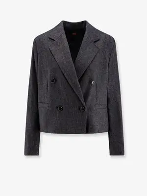 BOSS Jafleni Double-breasted Wool Blend Blazer - Blue