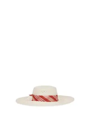 ERMANO SCERVINO Ermanno Scervino Wide-brim Hat With Vichy Print Silk Scarf - White