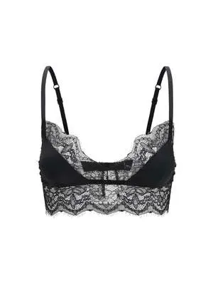 Dolce & Gabbana Satin Soft-cup Bralette Bra With Lace - Black