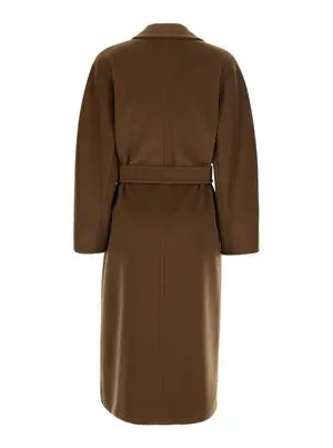 Max Mara Madame' Brown Double-breasted Coat With Notched Revers And Front Belt In Wool And Cashmere For - Multicolor