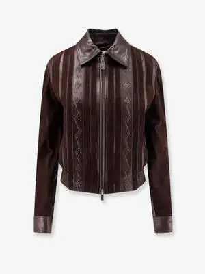 Versace Leather And Suede Jacket - Brown