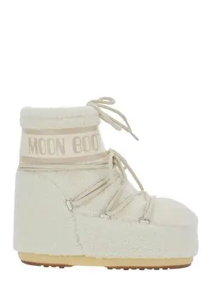 Moon Boot Moon Boot Women 'Icon Low' White Snow Boots With Maxi Logo Print On The Side In Fleece For Women White