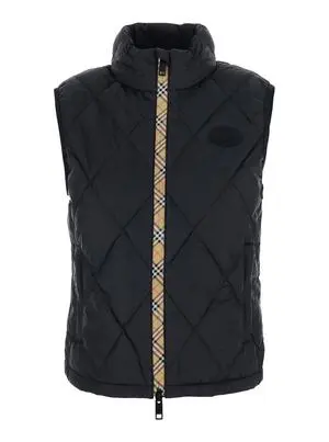 Burberry Cheswick' Black Sleeveless Down Jacket With High Collar And Check Detail On The Front In Tech Fabric For - Multicolor