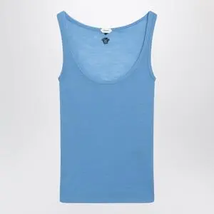 Versace Wool Tank Top With Logo Embroidery - Blue