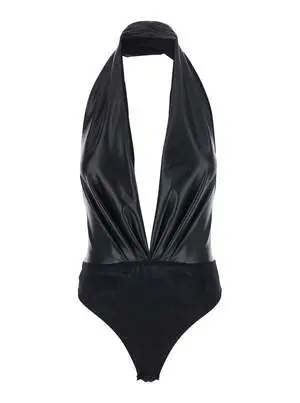Andamane Sendaya' Black Bodysuit With Deep V-neck And Open Back In Ecoleather Black - Multicolor