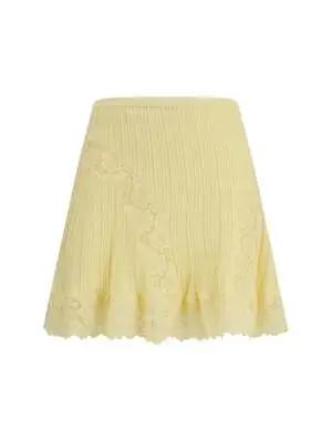SELF-PORTRAIT Pointelle Knit Mini Skirt - Yellow