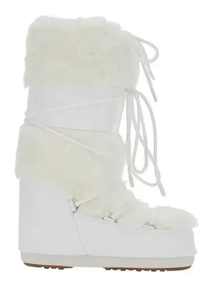 Moon Boot Moon Boot Women 'Icon Fur' White Snow Boots With Maxi Logo Print On The Side And Eco-Fur Details In Tech Fabric Women Multicolor