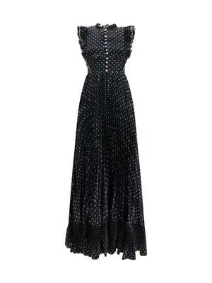 SELF-PORTRAIT Polka Dot Long Dress - Black