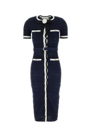 SELF-PORTRAIT Navy Knit Dress - Blue