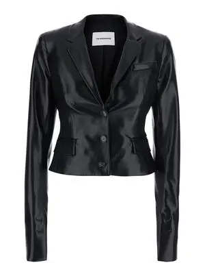 ANDAMANE The Andamane Women 'Zefira' Black Jacket With Notched Revers And Crop Design In Eco-Leather For Women