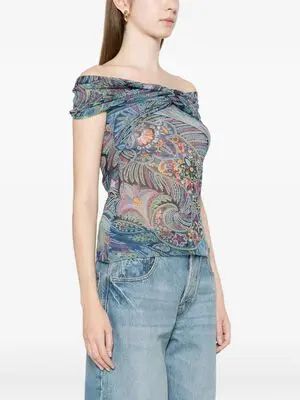 Etro Semi-sheer Straight Neck Patterned Top - Blue