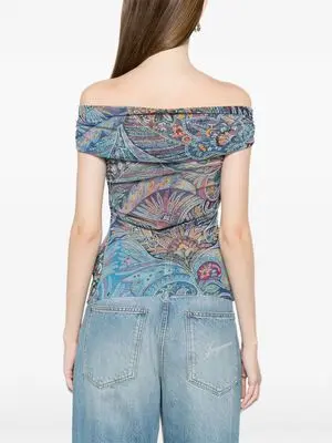 Etro Semi-sheer Straight Neck Patterned Top - Blue