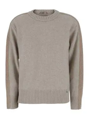 Herno Grey Crewneck Sweater With Logo Patch On The Front In Wool For - Multicolor
